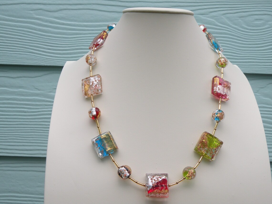 Murano Glass Luna Style Venetian Bead Necklace With 20mm - Etsy
