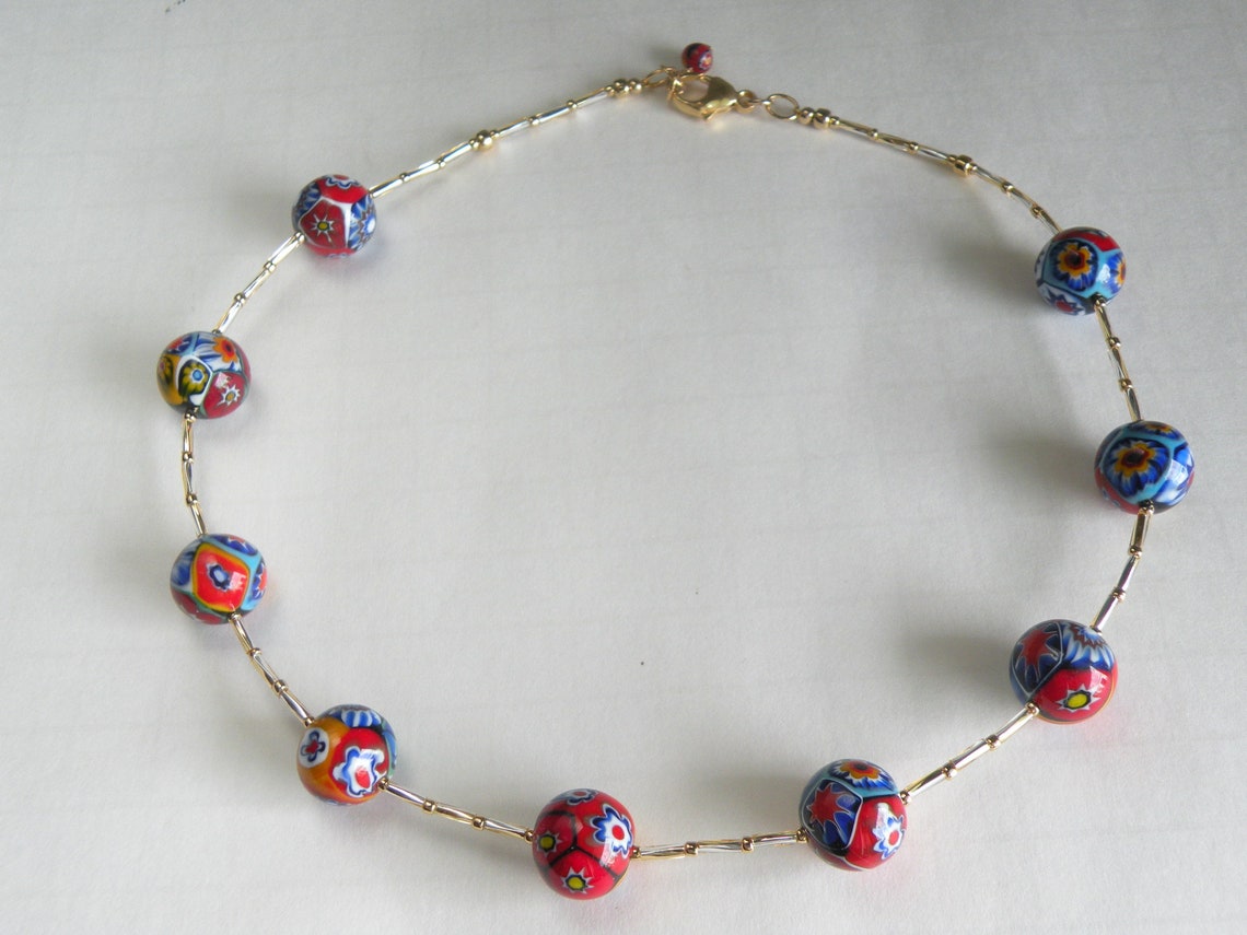Fine Millefiori Murano Glass, 14mm Round Italian Beads, 18 Inch ...