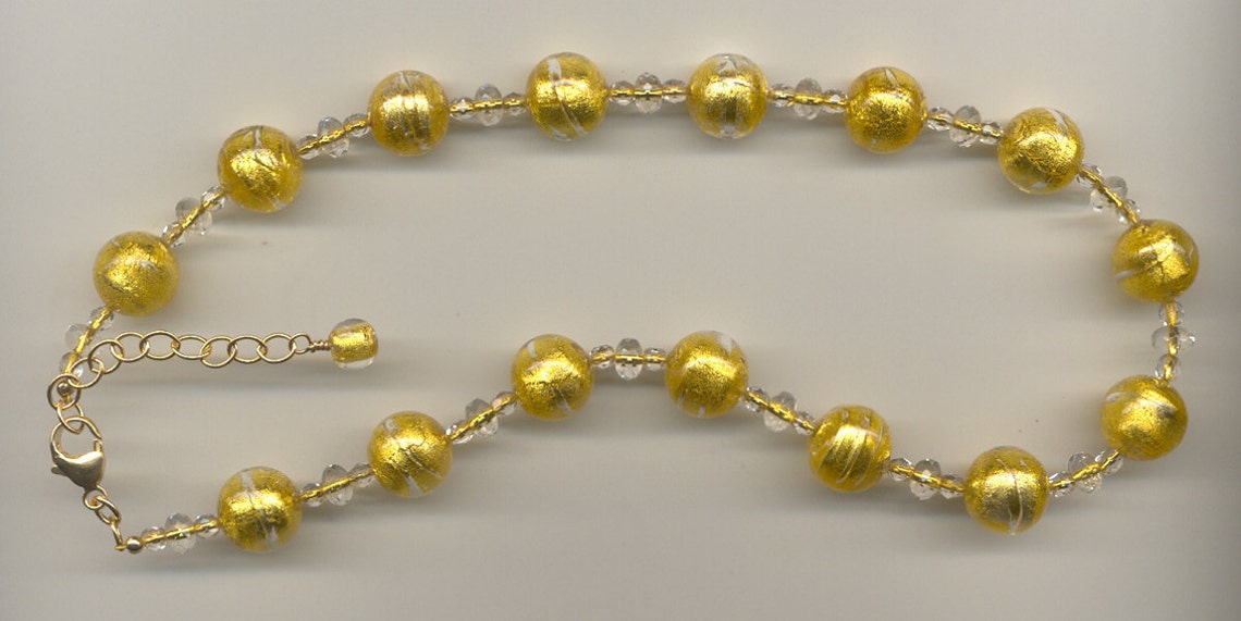 24 Karat Gold Foil, 14mm Round Venetian Beads, Crystal Clear Murano ...