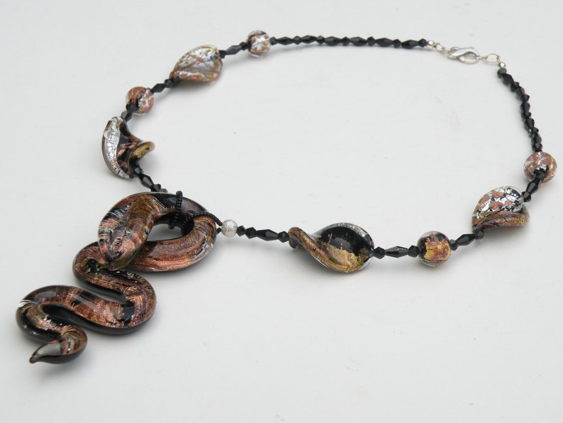 Murano Glass Snake Pendant Necklace With Large "luna" Venetian Beads ...
