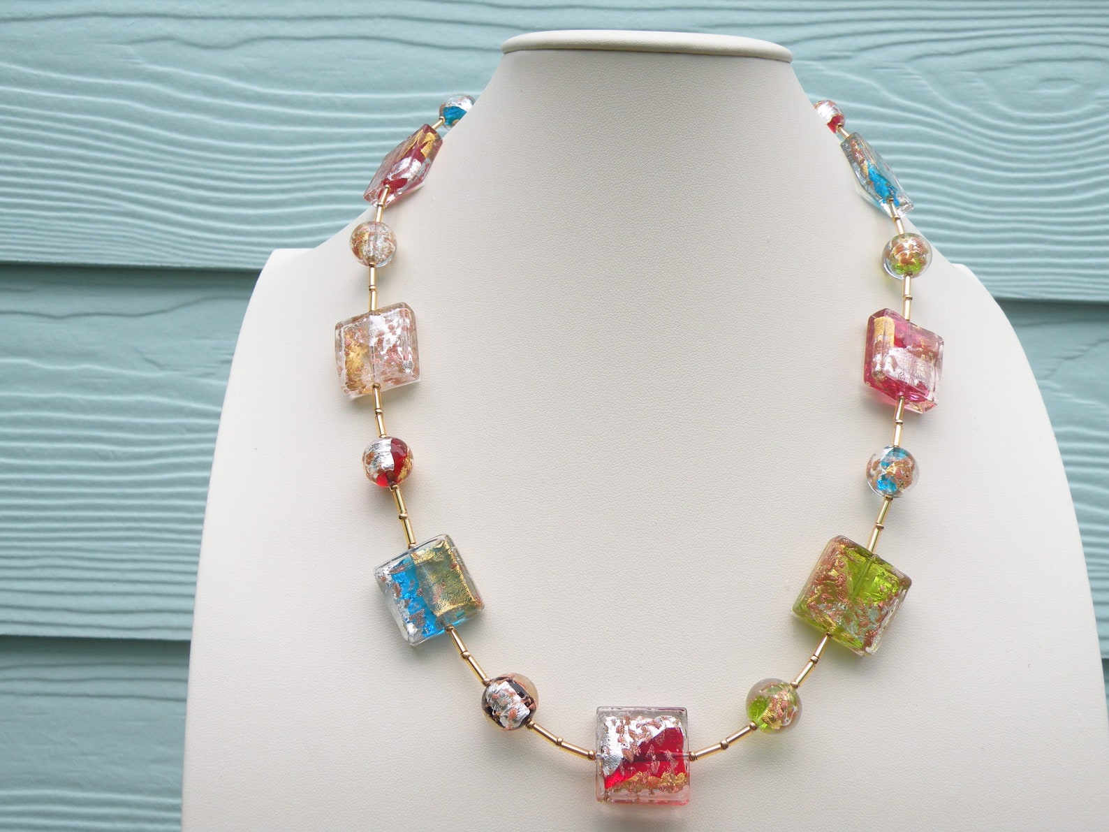 Murano Glass, Luna Style Venetian Bead Necklace, With 20mm Squares ...