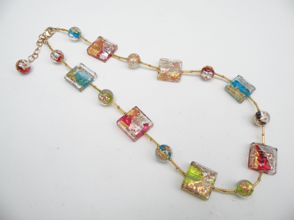 Murano Glass, Luna Style Venetian Bead Necklace, With 20mm Squares ...