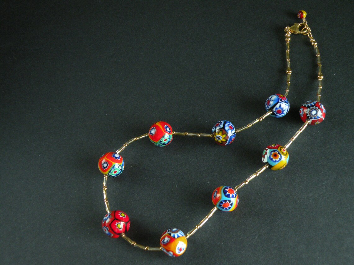 Fine Millefiori Murano Glass, 14mm Round Italian Beads, 18 Inch ...
