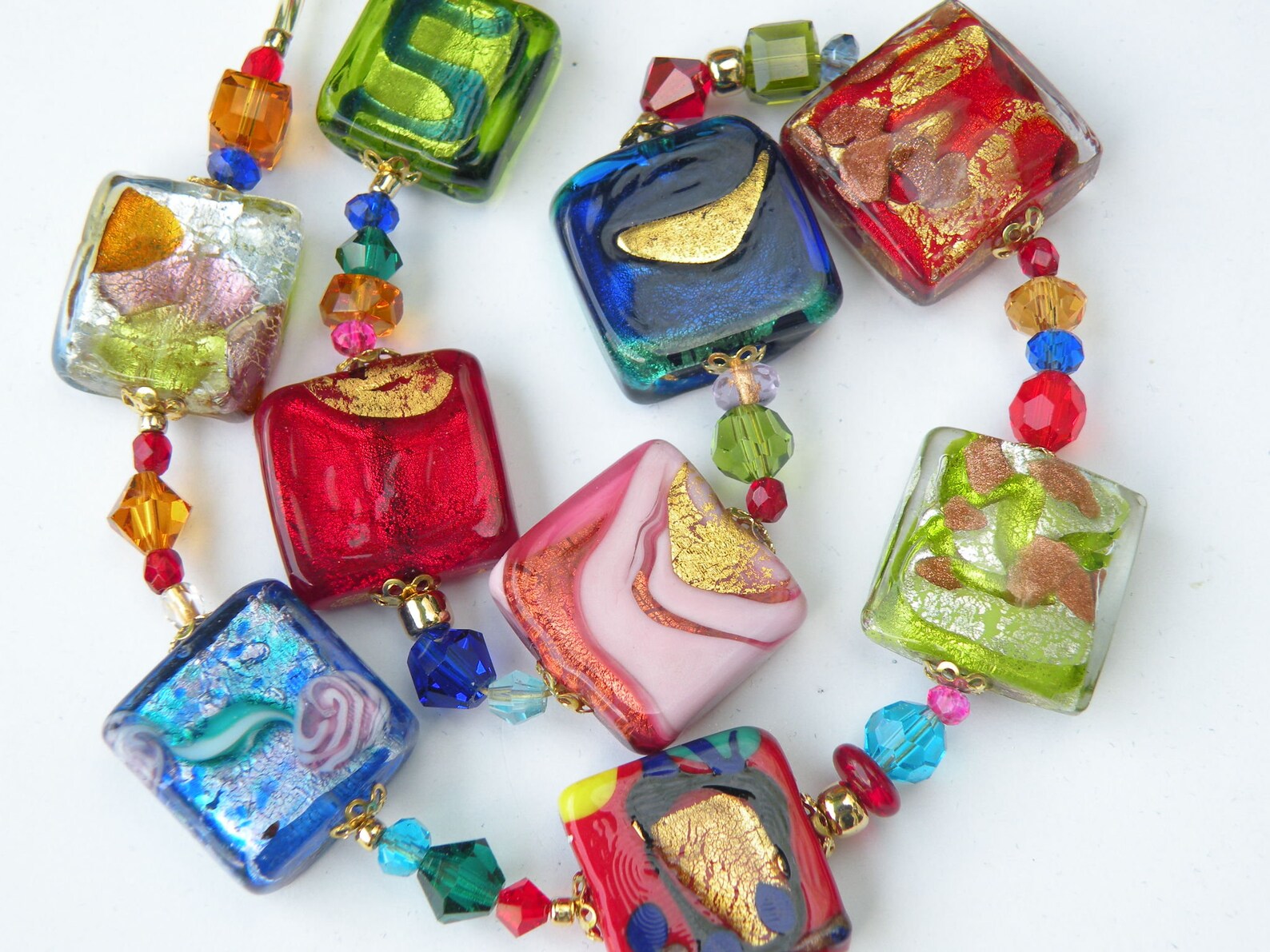 Square Shaped Venetian Bead Necklace Artistic Murano Glass | Etsy