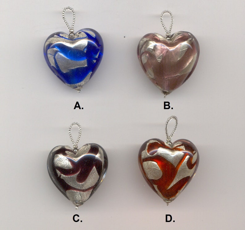 Extra Large 32mm Murano Glass Heart Pendants, Venetian White Gold Foil ...