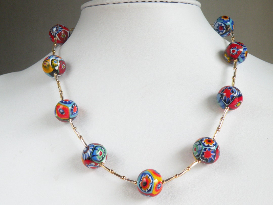 Fine Millefiori Murano Glass, 14mm Round Italian Beads, 18 Inch ...