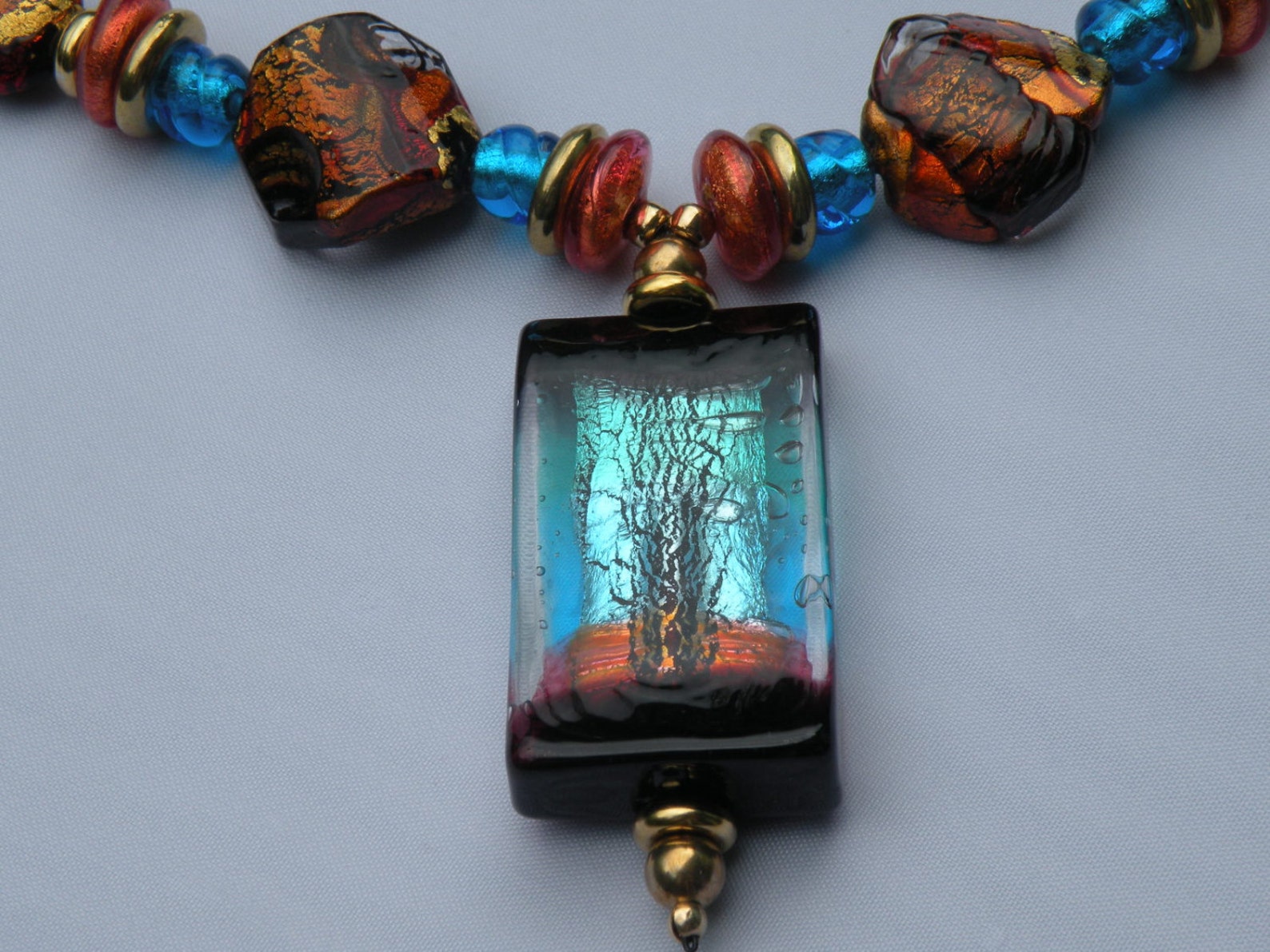 Murano Venetian Glass "wave" Pendant Necklace With Handmade, Italian ...