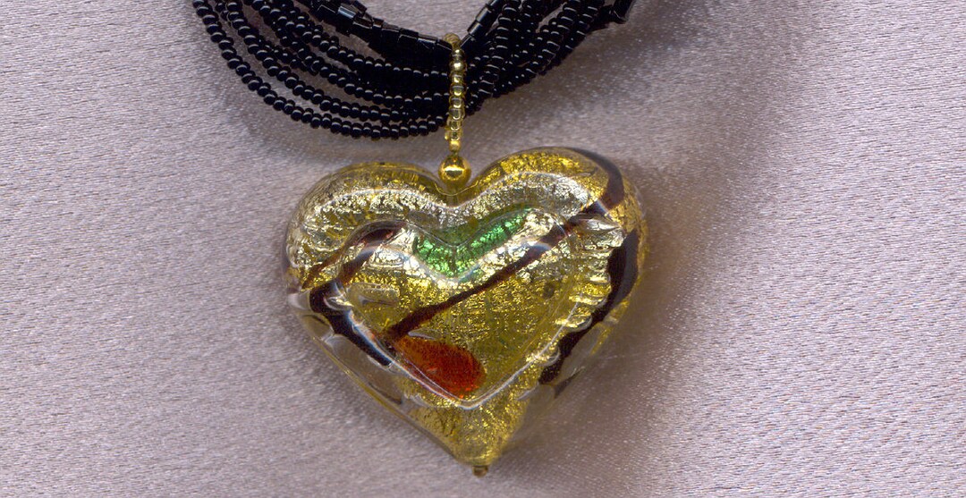 Vintage Heart Shaped Murano Glass, Miro Inspired Venetian Pendant, With ...