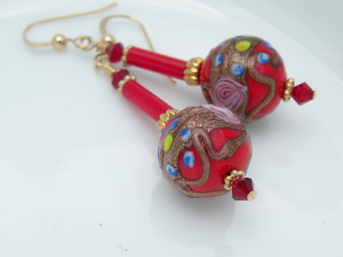 Vintage Italian Wedding Cake Beads Red Fiorato Venetian Bead - Etsy