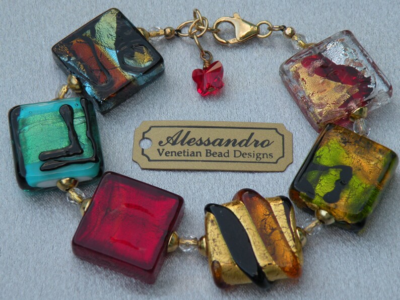Murano Glass Venetian Square Bead Bracelet Assorted Handmade - Etsy