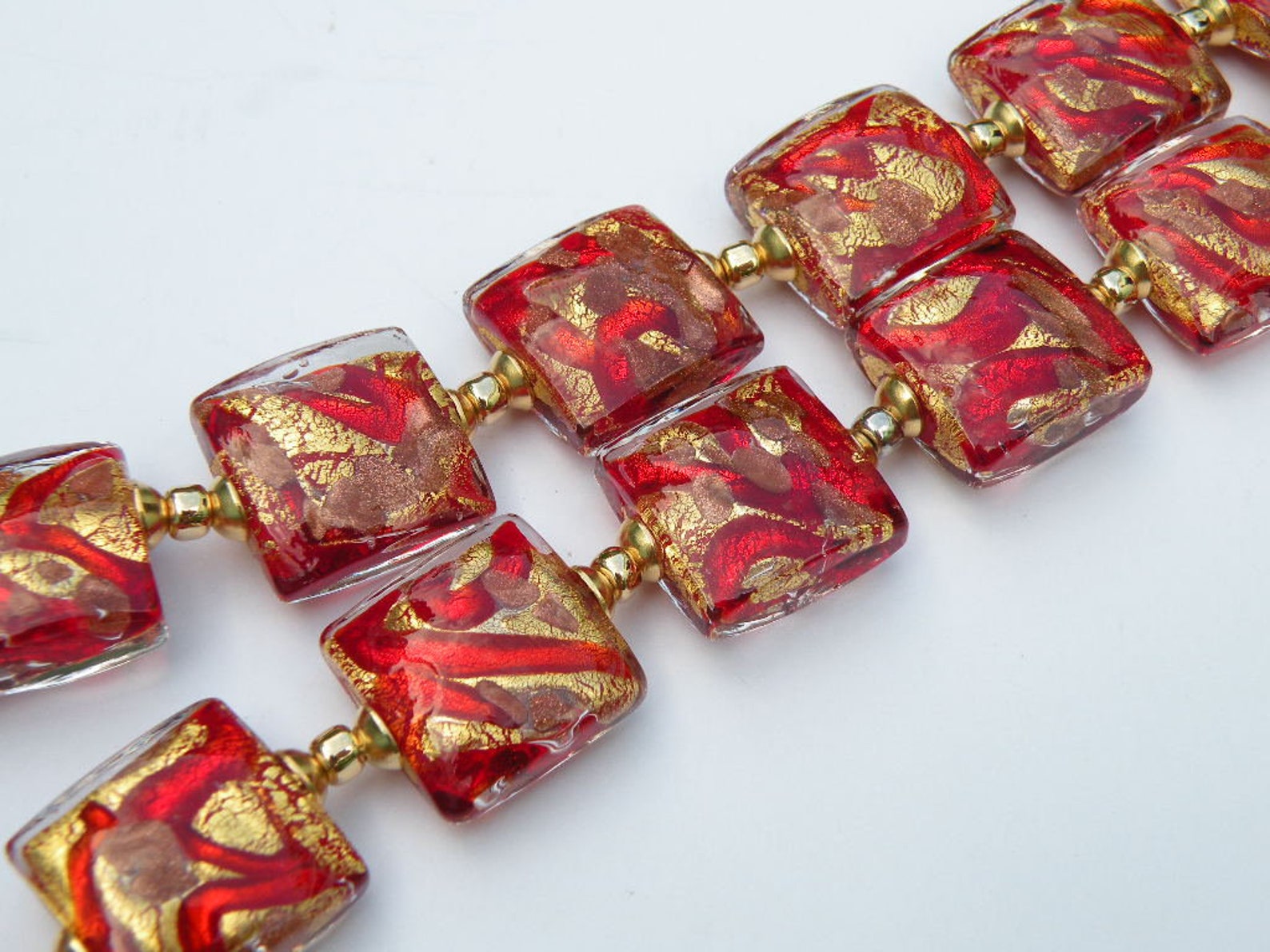 Red Murano Glass Venetian Bead Necklace 18mm Square Bombata | Etsy