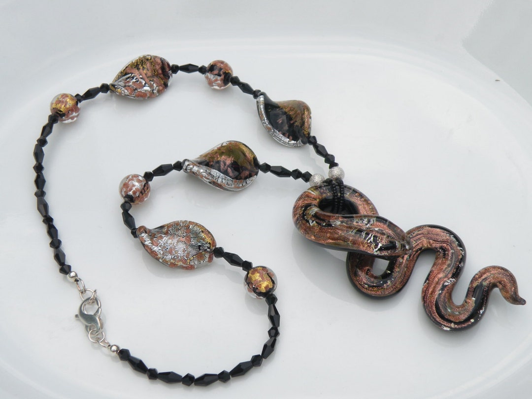 Murano Glass Snake Pendant Necklace With Large luna Venetian Beads ...
