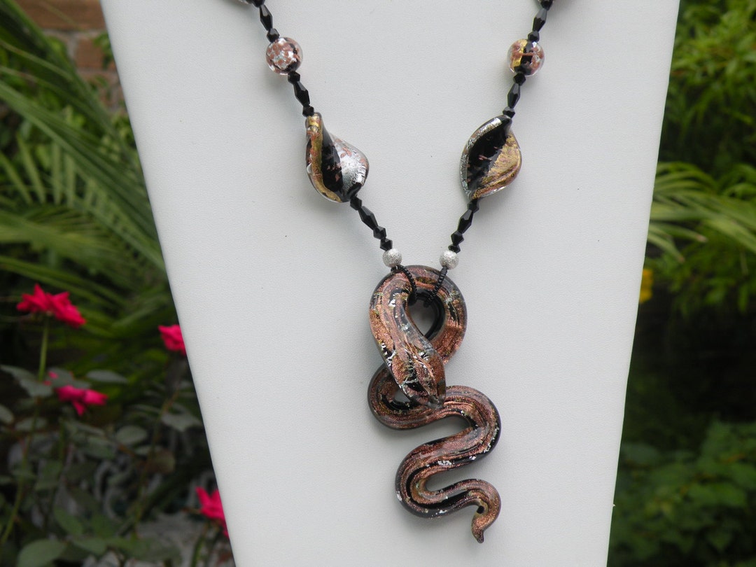 Murano Glass Snake Pendant Necklace With Large luna Venetian Beads ...