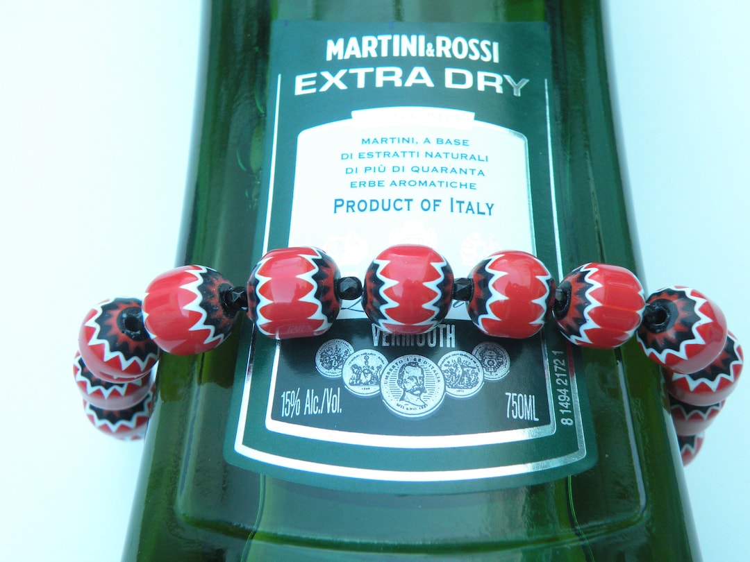 Bracelet, Vintage Murano Glass, Red Chevron (rosetta) 6 Layered Beads ...