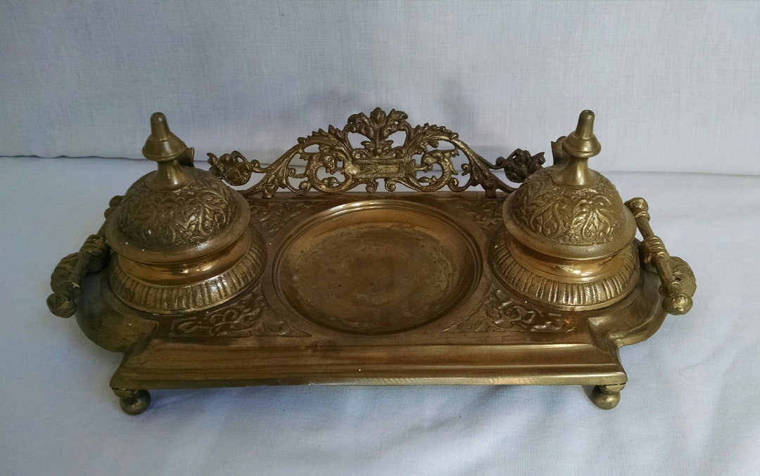 Vintage Ornate Brass Inkwell, Made in India - Etsy