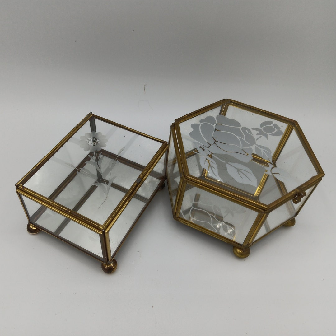 Two Brass and Glass Trinket Boxes Jewelry Box - Etsy