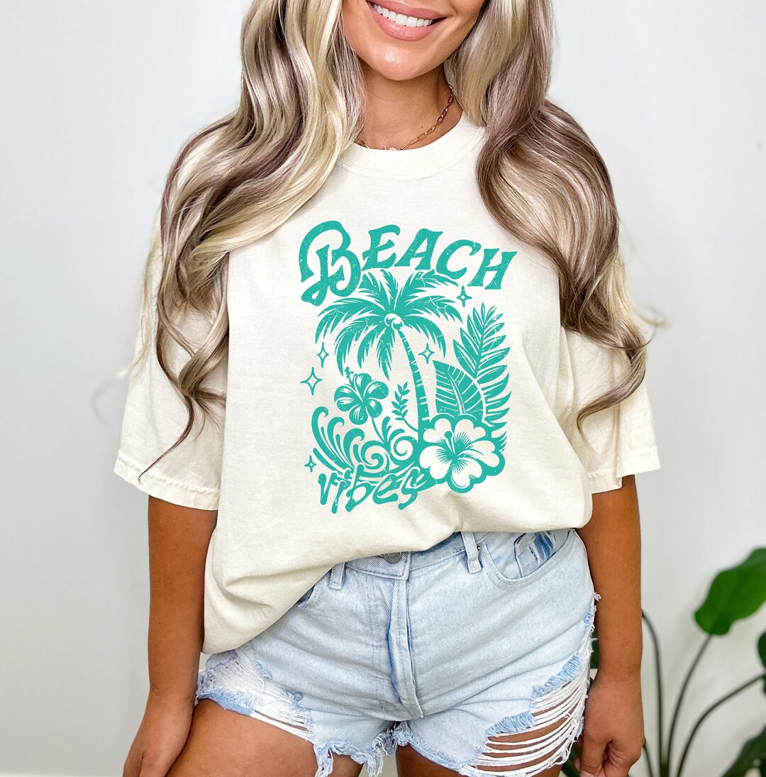 Beach Vibes Distressed Garment Dyed Short Sleeve Tee Beach Tee Vacation ...