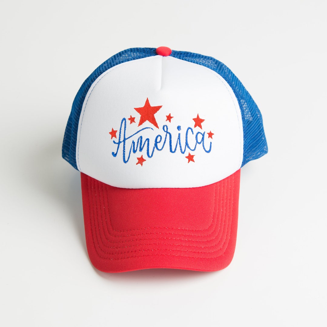 America Stars Embroidered Foam Trucker Hat Patriotic Hat Women's Hat ...