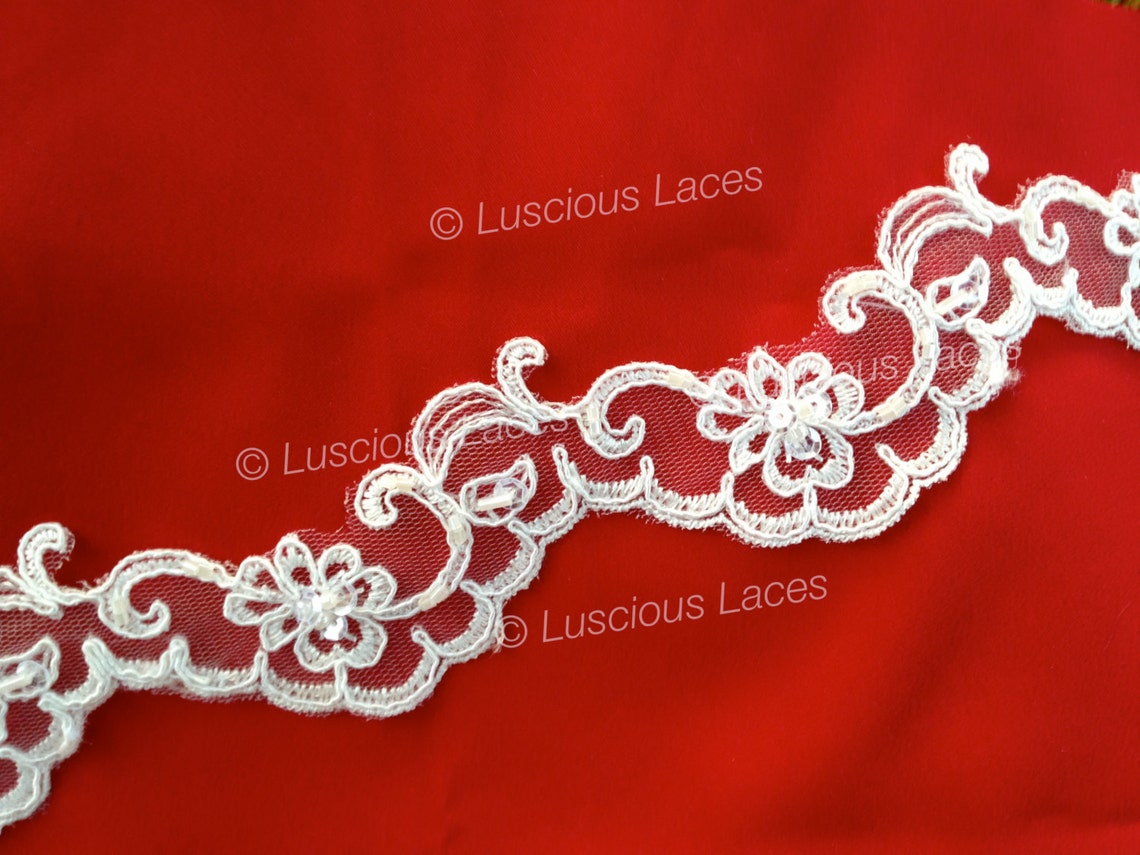 Beaded Lace Scalloped Lace Bridal Lace Gentle Wavy Lace - Etsy