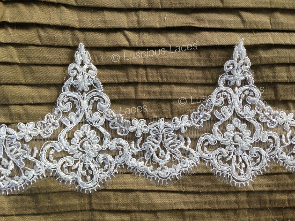 Beaded Scalloped Lace With Eye Lashes Bridal Lace Wedding - Etsy