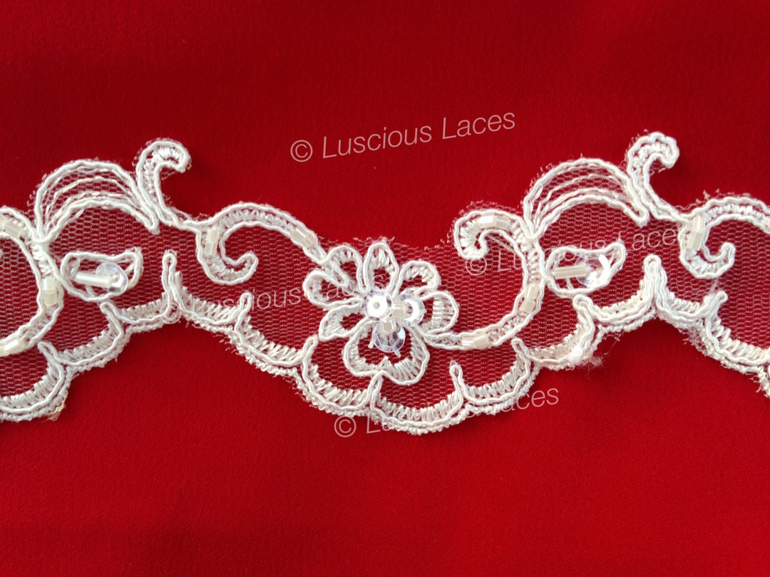 Beaded Lace, Scalloped Lace, Bridal Lace, Gentle Wavy Lace, Ivory Lace ...