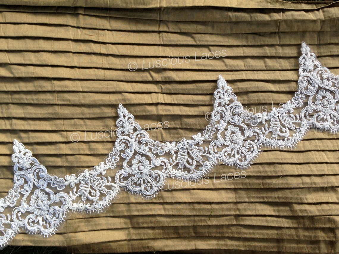 Beaded Scalloped Lace With Eye Lashes Bridal Lace Wedding - Etsy