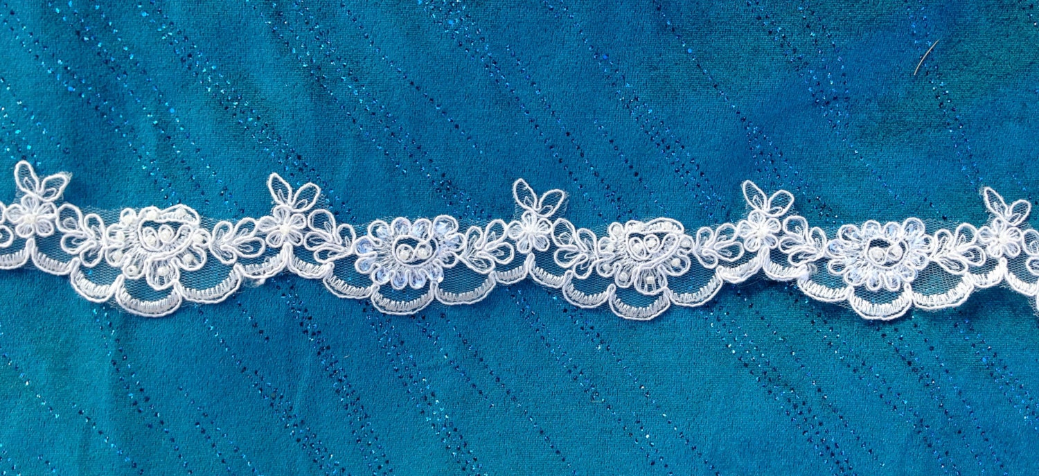 Beaded Scalloped Lace, Re-embroidered Bridal Lace, Gentle Flowery Wavy ...