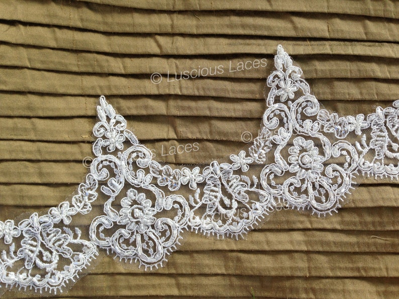 Beaded Scalloped Lace With Eye Lashes Bridal Lace Wedding - Etsy