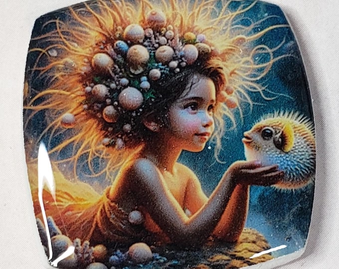 Siren and Puffer Fish Cabochon: Polymer Clay Resin Jewelry (34mm) - Etsy