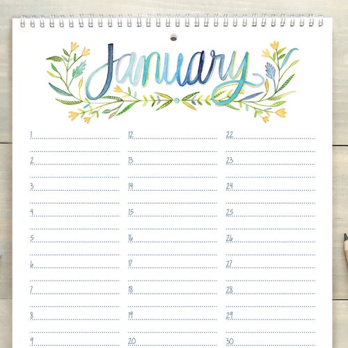 Large Floral Watercolor Birthday Calendar 8.5x11 - Etsy