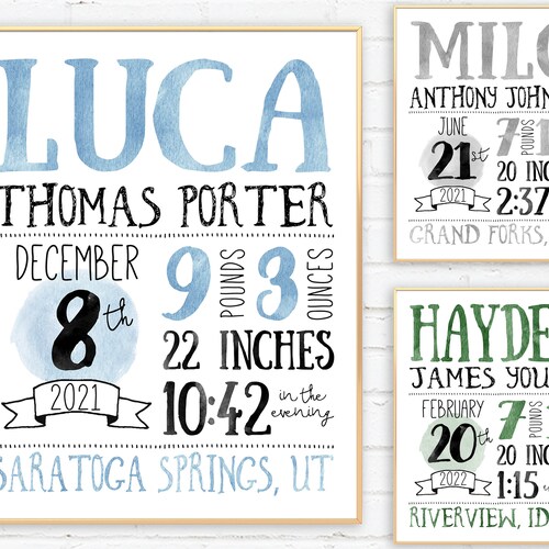 Digital Prints Art & Collectibles Baby Birth Info Sign Printable Baby ...