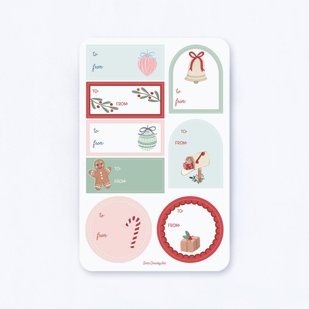 Christmas Gift Tag Sticker Sheet | to From Tags & Labels for Gift ...