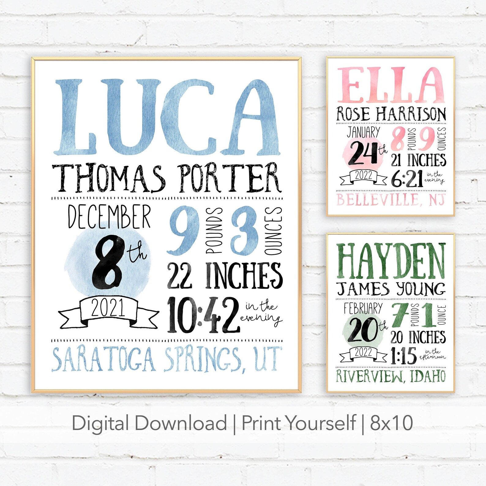 Digital Download Baby Birth Announcement, Birth Stats Printable ...
