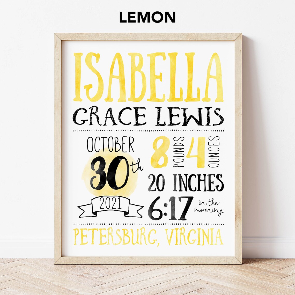 Digital Download Baby Birth Announcement, Birth Stats Printable ...