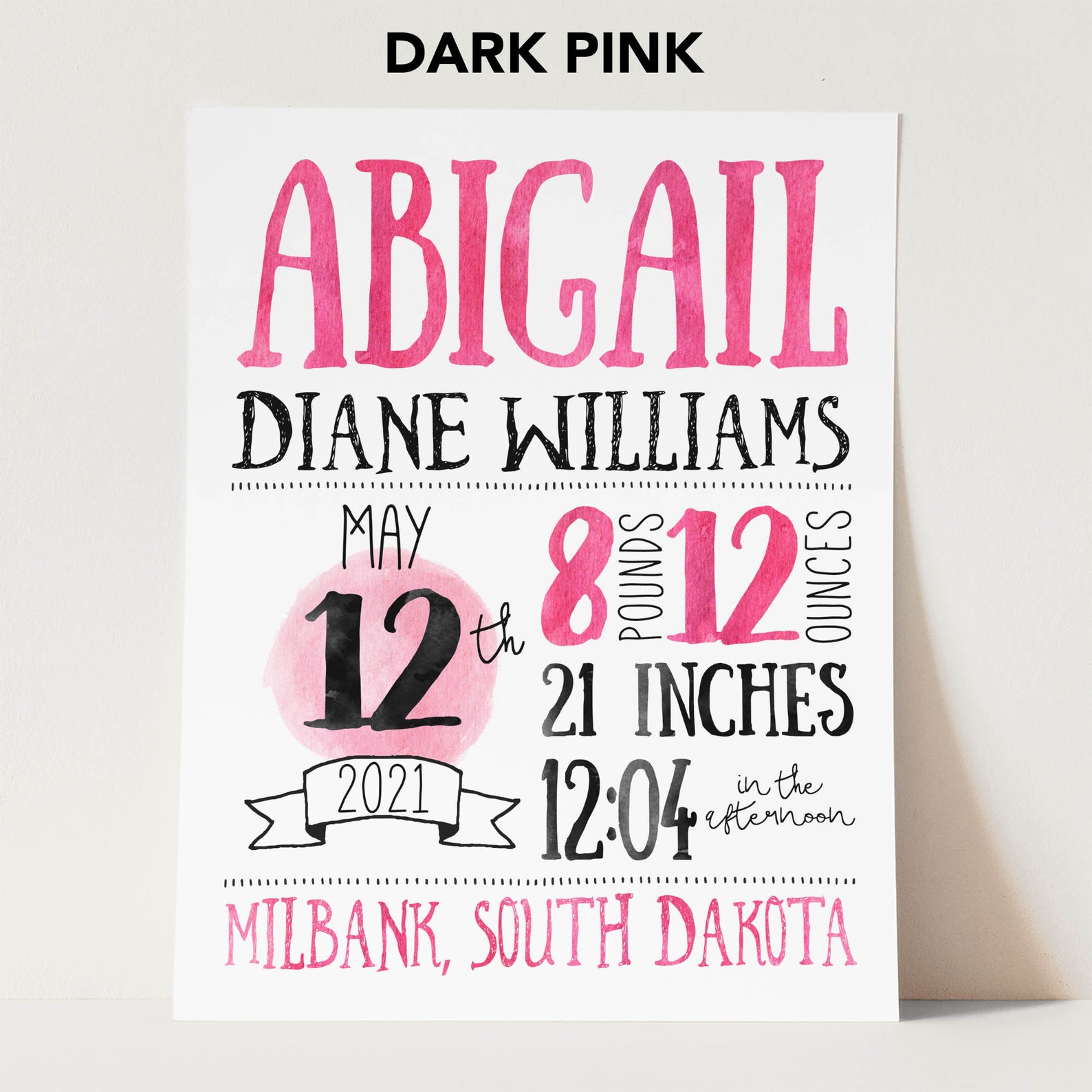 Digital Download Baby Birth Announcement, Birth Stats Printable ...
