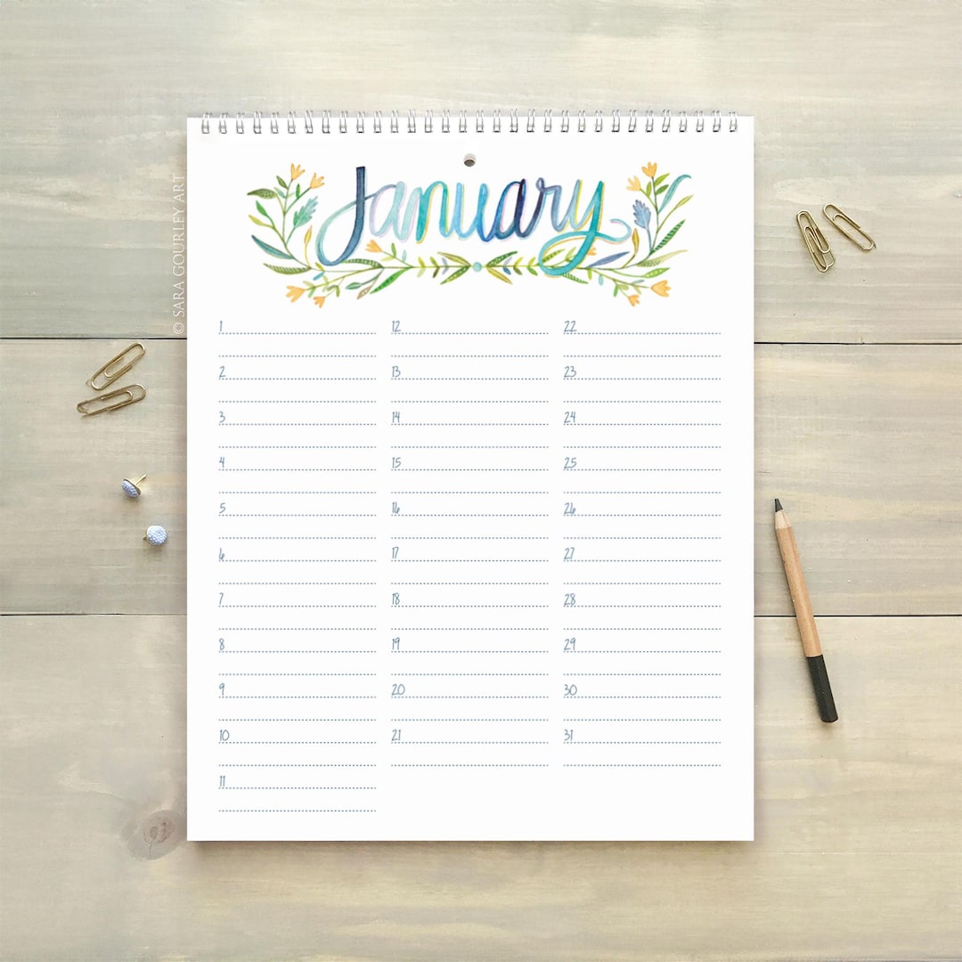 Large Floral Watercolor Birthday Calendar, 8.5"x11" Perpetual Calendar ...