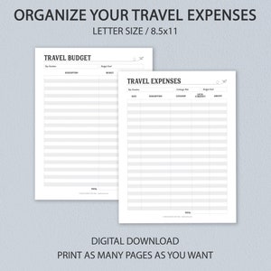 Travel Planner Printable, Budget and Expenses, Expense Tracker ...