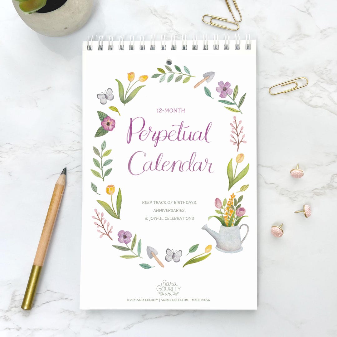 Watercolor Perpetual Calendar, Birthday Calendar, Wire Binding ...