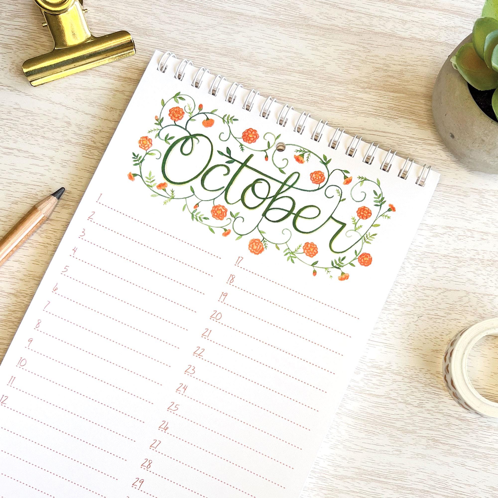 Birth Flower Watercolor Perpetual Calendar, Floral Birthday Calendar ...