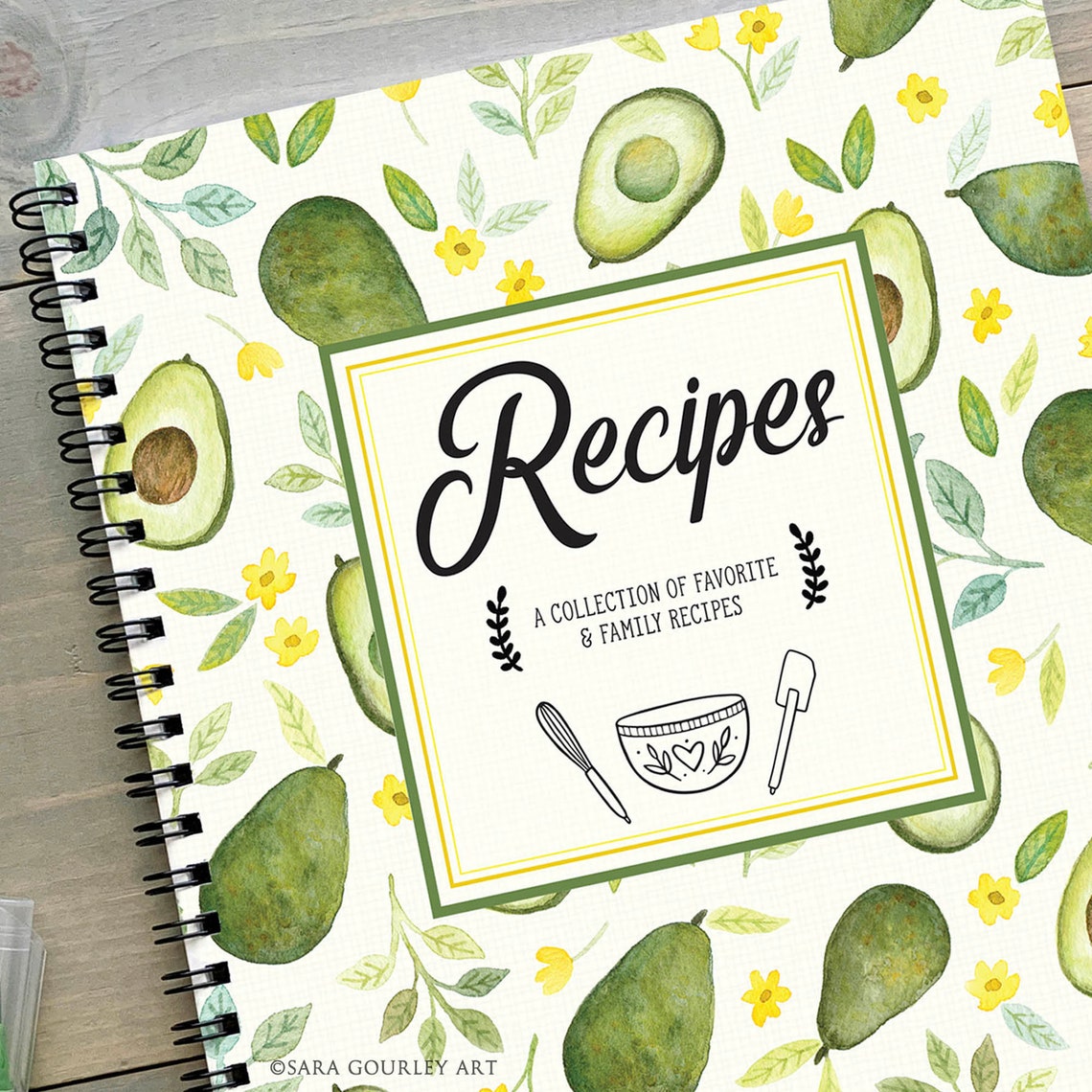 Recipe Journal Watercolor Avocados Blank Cookbook Watercolor | Etsy