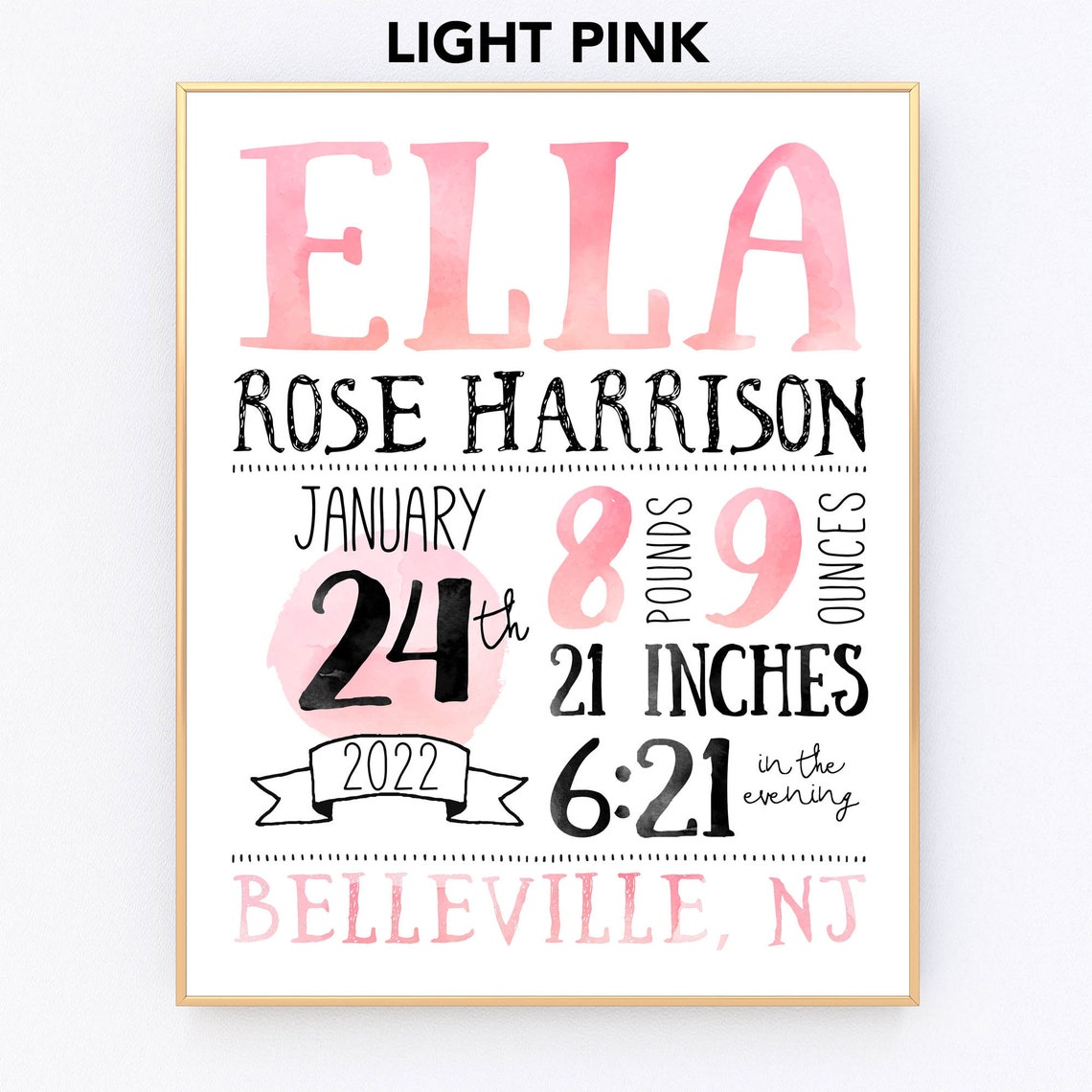 Digital Download Baby Birth Announcement, Birth Stats Printable ...