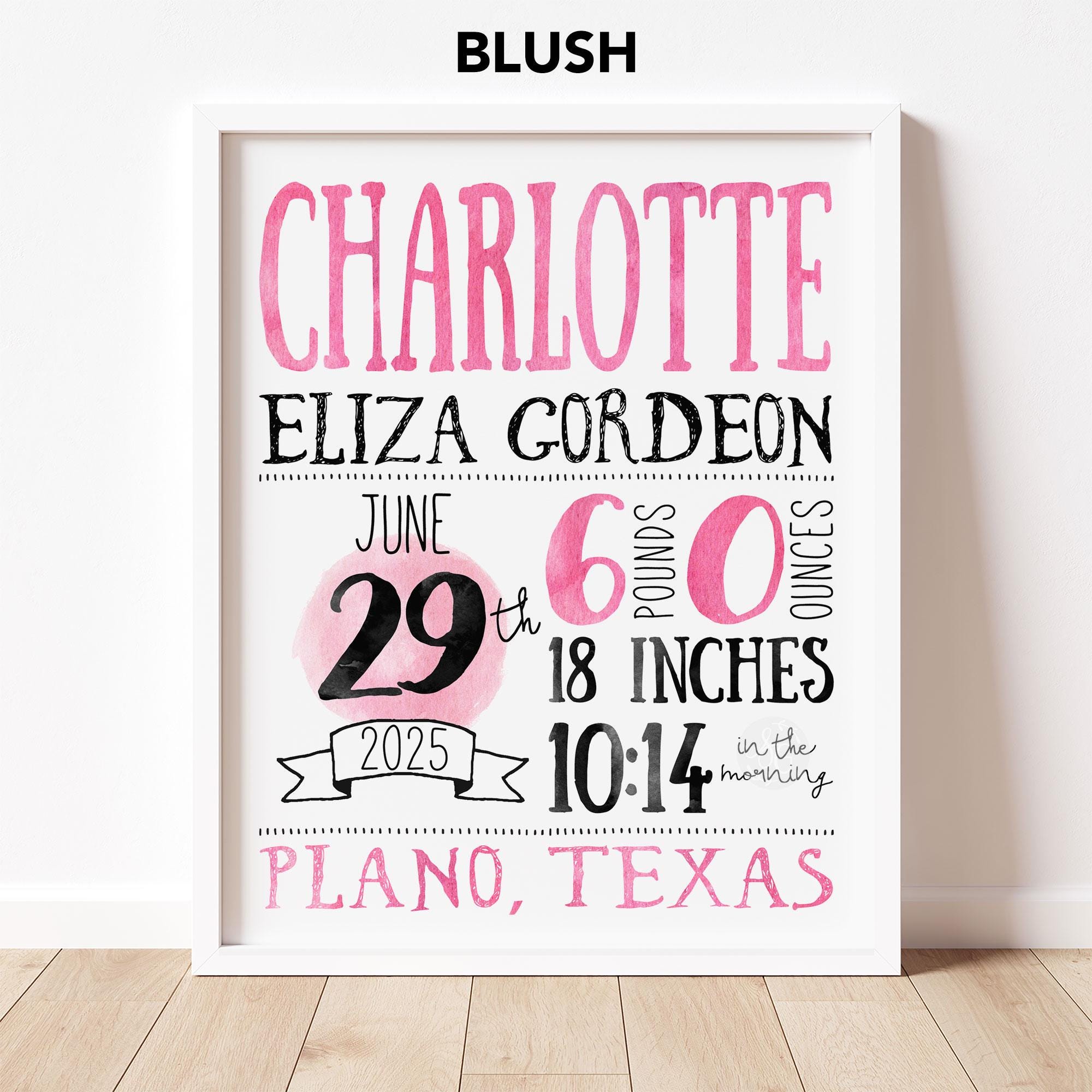 Digital Download Baby Birth Announcement, Birth Stats Printable ...