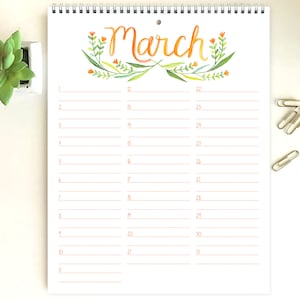 Large Floral Watercolor Birthday Calendar, 8.5"x11" Perpetual Calendar ...