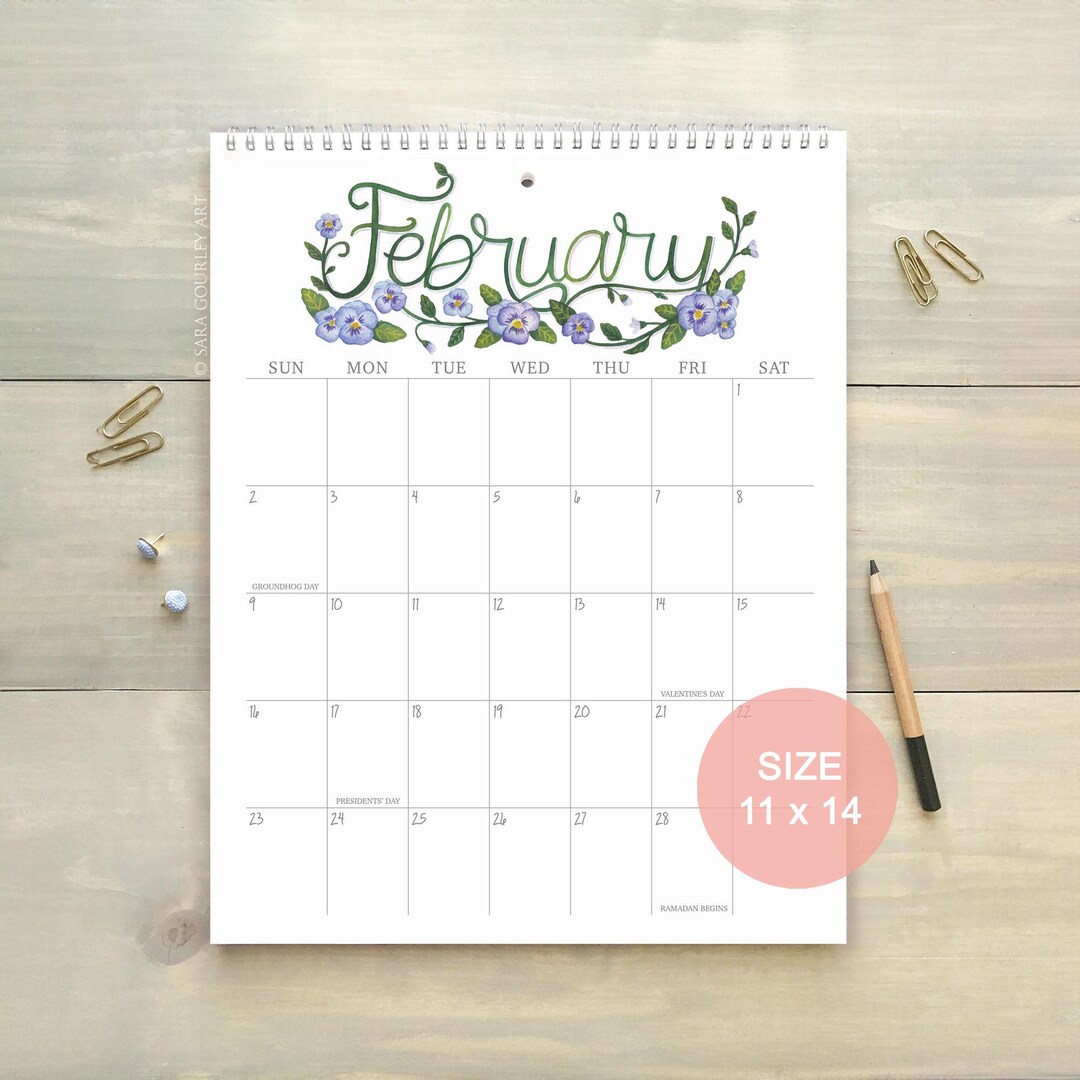 11x14 Large 2025 Birth Month Flowers Calendar, Watercolor Hand Painted ...