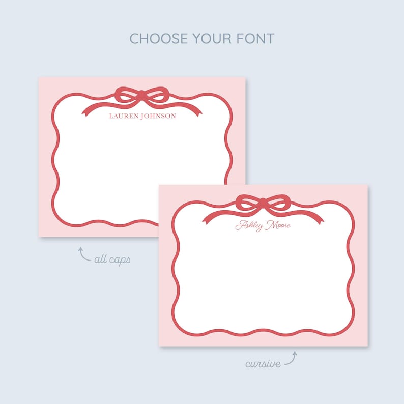 Personalized Red Bow Notecard Set | A2 4.25 X 5.5, Coquette Stationery ...