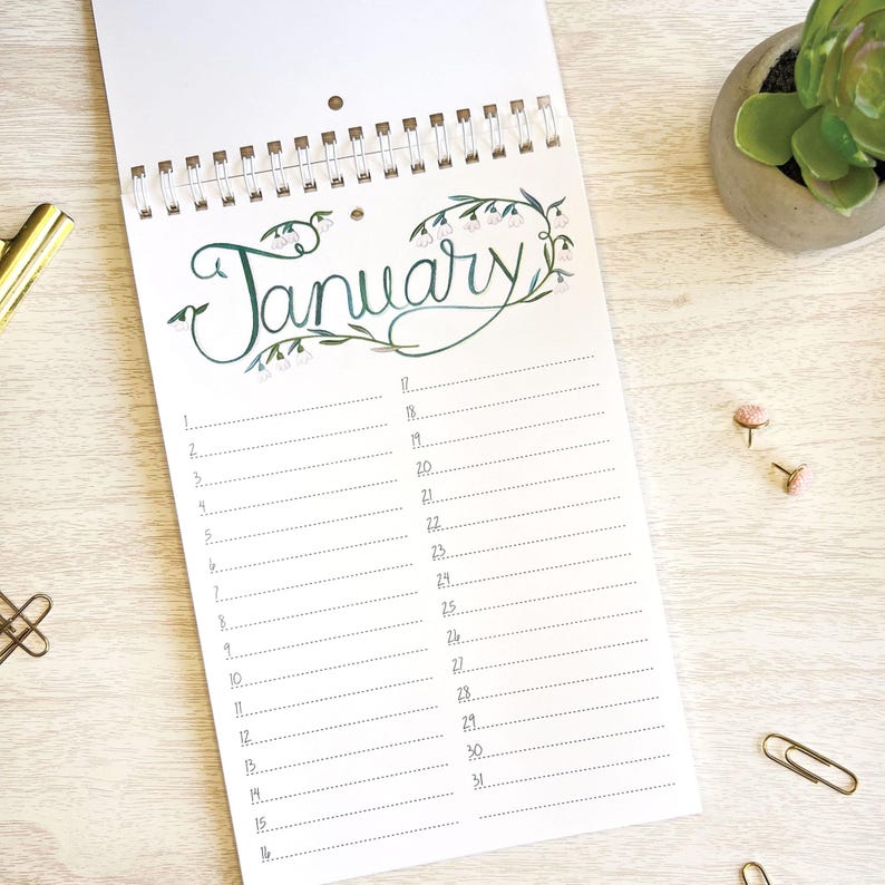 Birth Flower Watercolor Perpetual Calendar, Floral Birthday Calendar ...