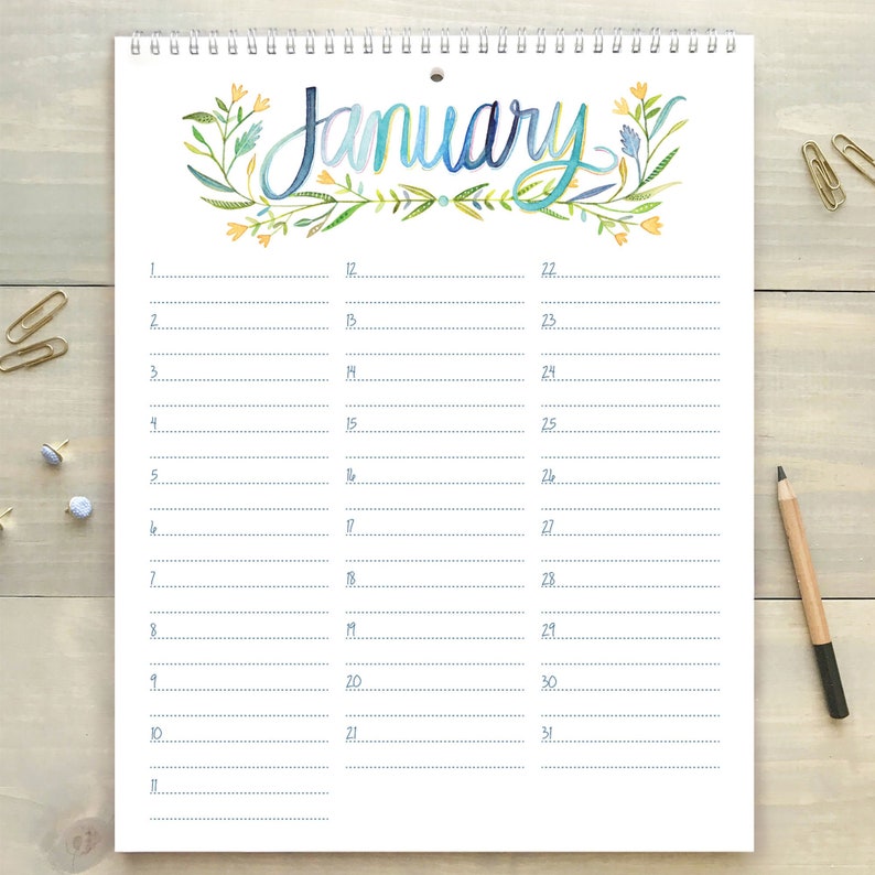 Large Floral Watercolor Birthday Calendar 8.5x11 - Etsy