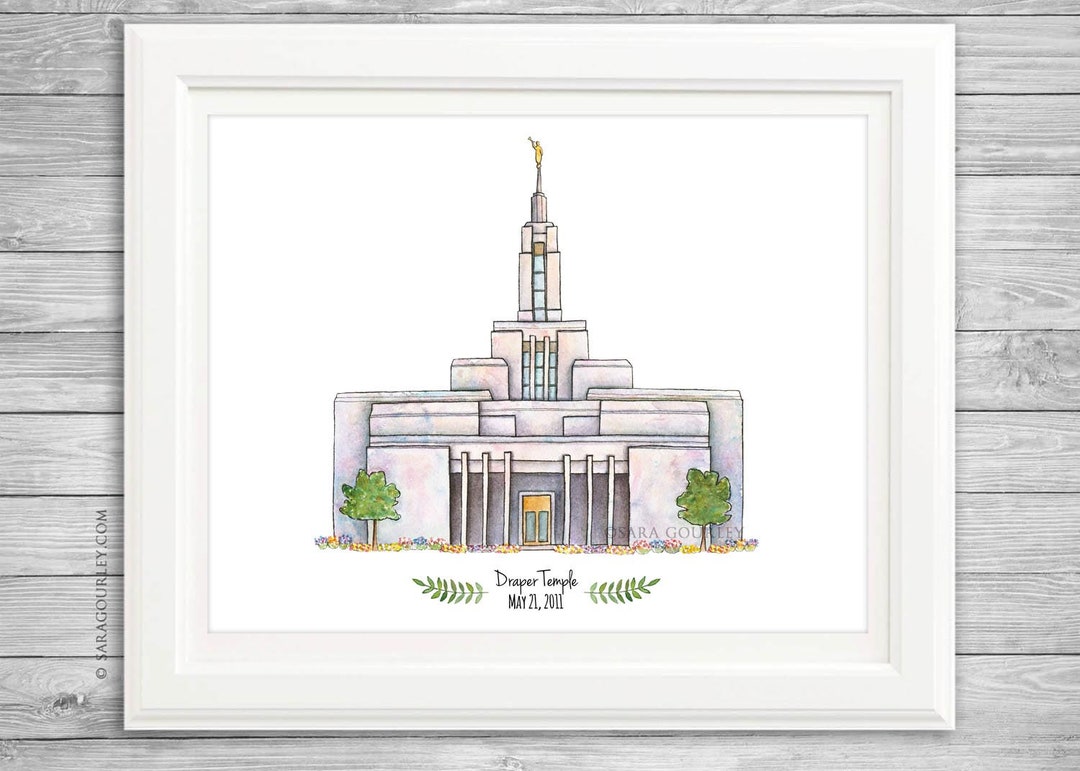 Draper Utah Temple Watercolor Art Print Personalized Gift, Painting ...