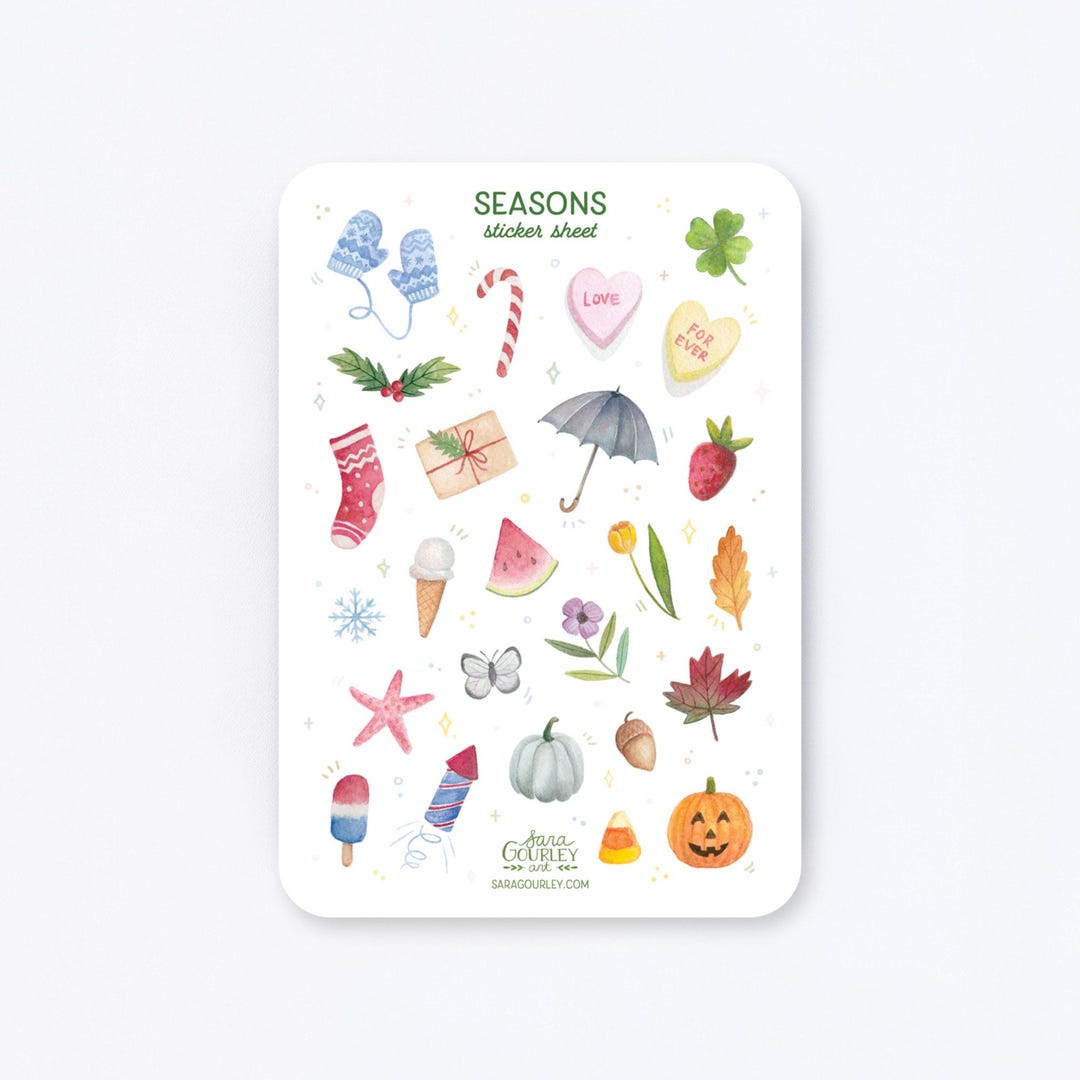 Seasons Sticker Sheet | Winter, Spring, Summer, Fall, Autumn, Holiday ...
