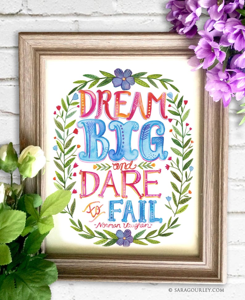 Dream Big and Dare to Fail Inspirational Quote Watercolor | Etsy